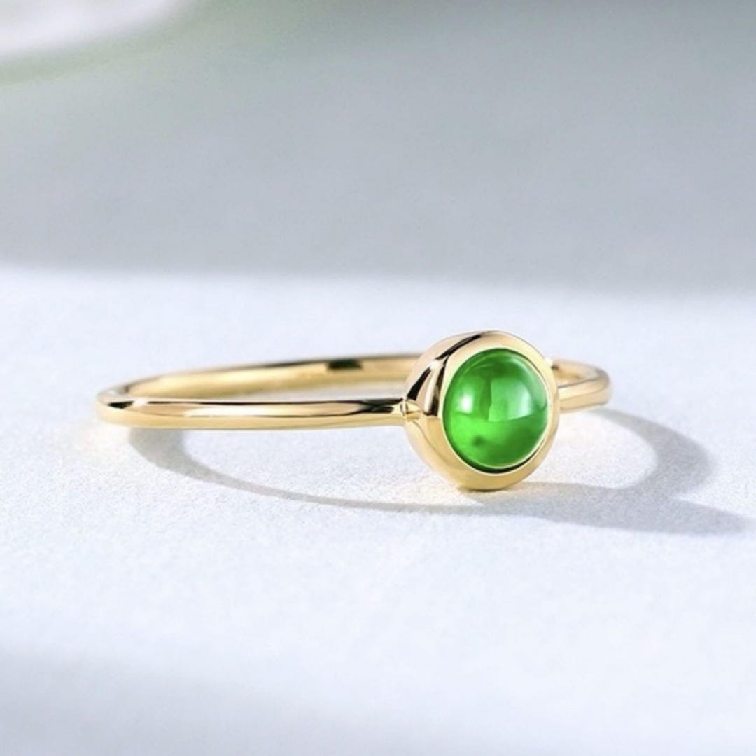 Minimalist Genuine Jade Ring/18k Solid Gold Real Jade Ring/green Ice ...