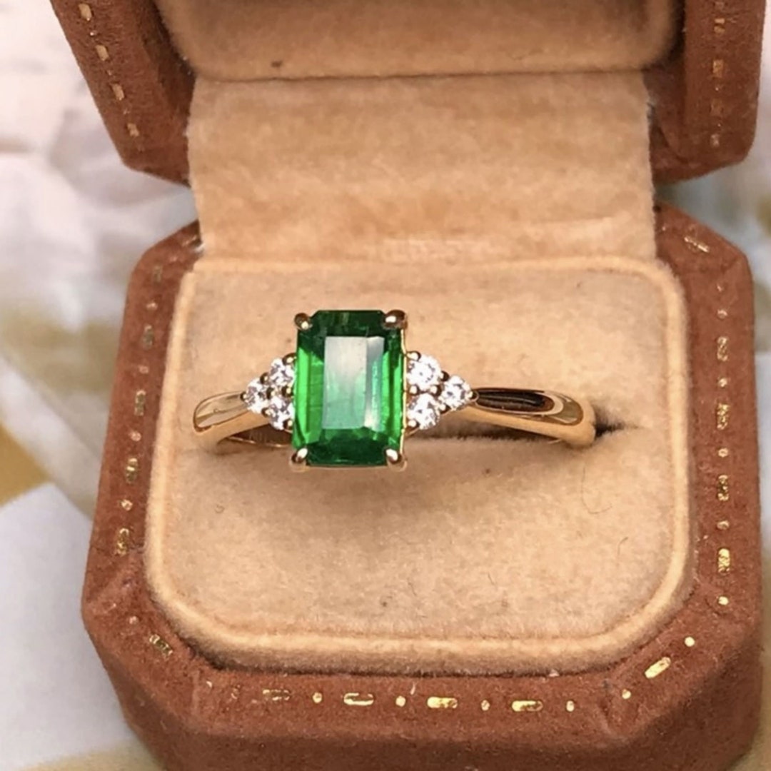 Vintage Genuine Emerald Ring/18k Solid Yellow Gold Emerald Ring/real ...