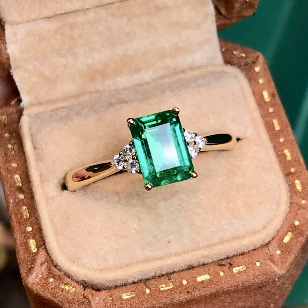 Unique Genuine Zambia Emerald Ring/18k Solid Gold Emerald Ring With ...