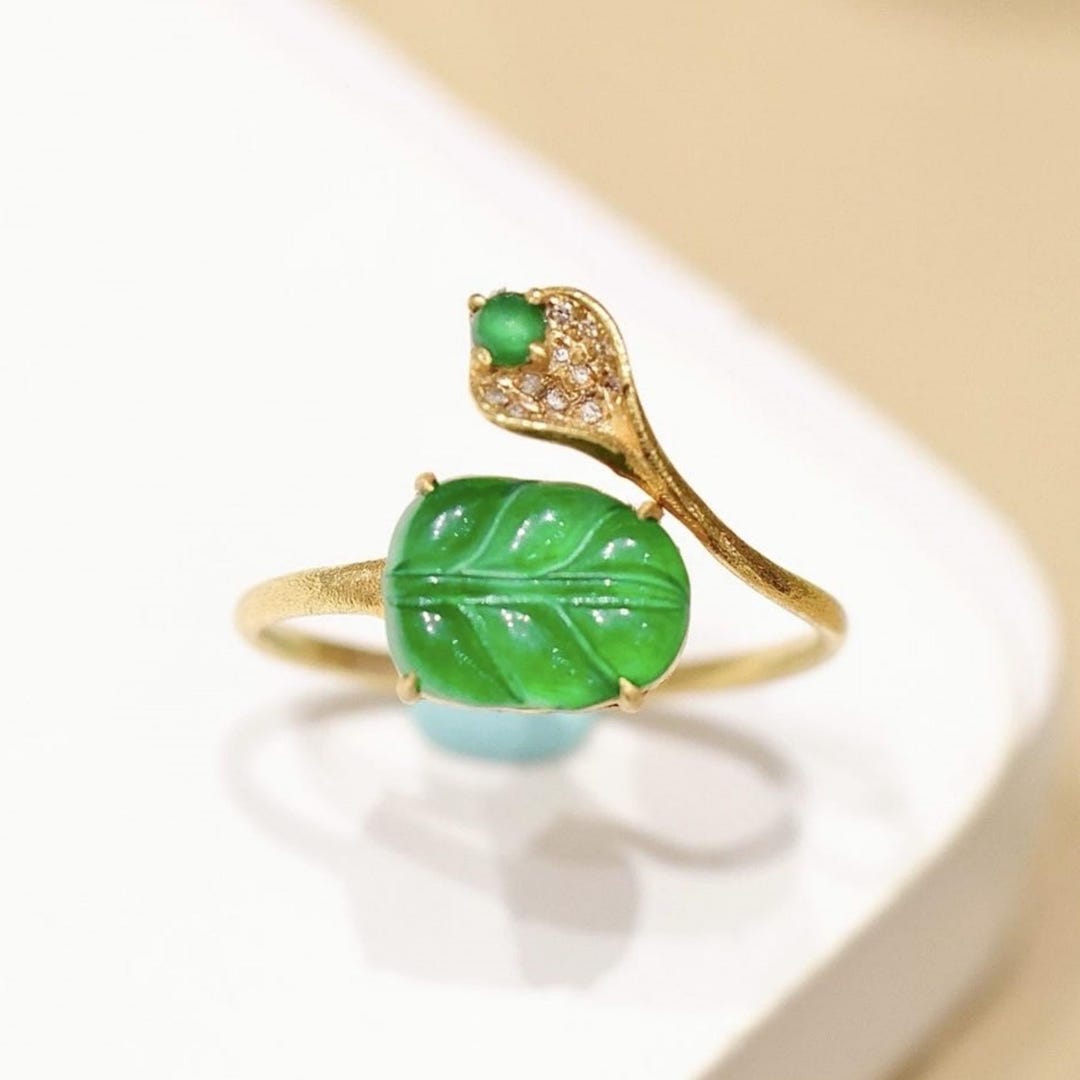 Natural Myanmar Jade Ring/18k Solid Yellow Gold Real Jade Ring/unique ...