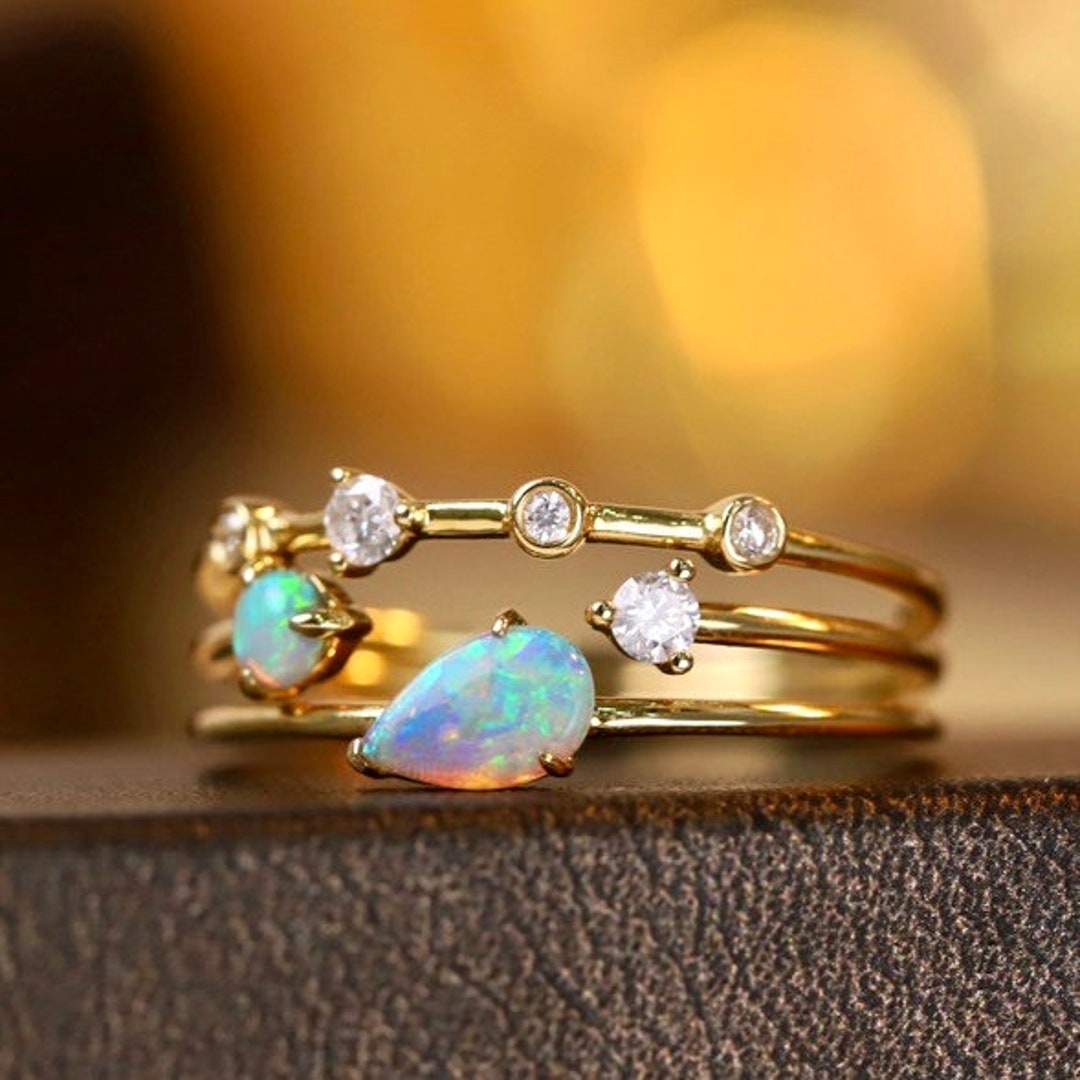 Unique Opal Ring/starry Night Style Ring/opal Engagement Ring/gold Opal ...