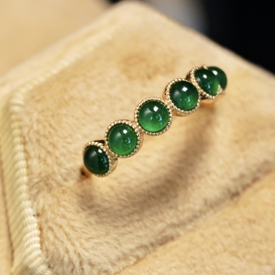 Cluster Natural Jade Band/18k Gold Real Jade Ring/unique Genuine Green ...