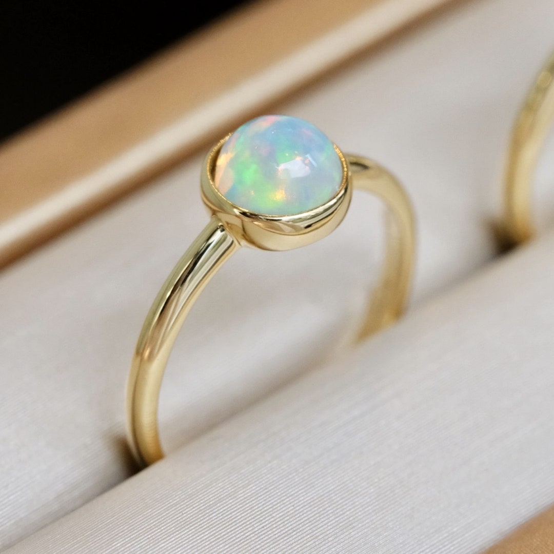 Natural Opal Ring: 14k Gold Bezel Engagement Ring, Handmade - Etsy