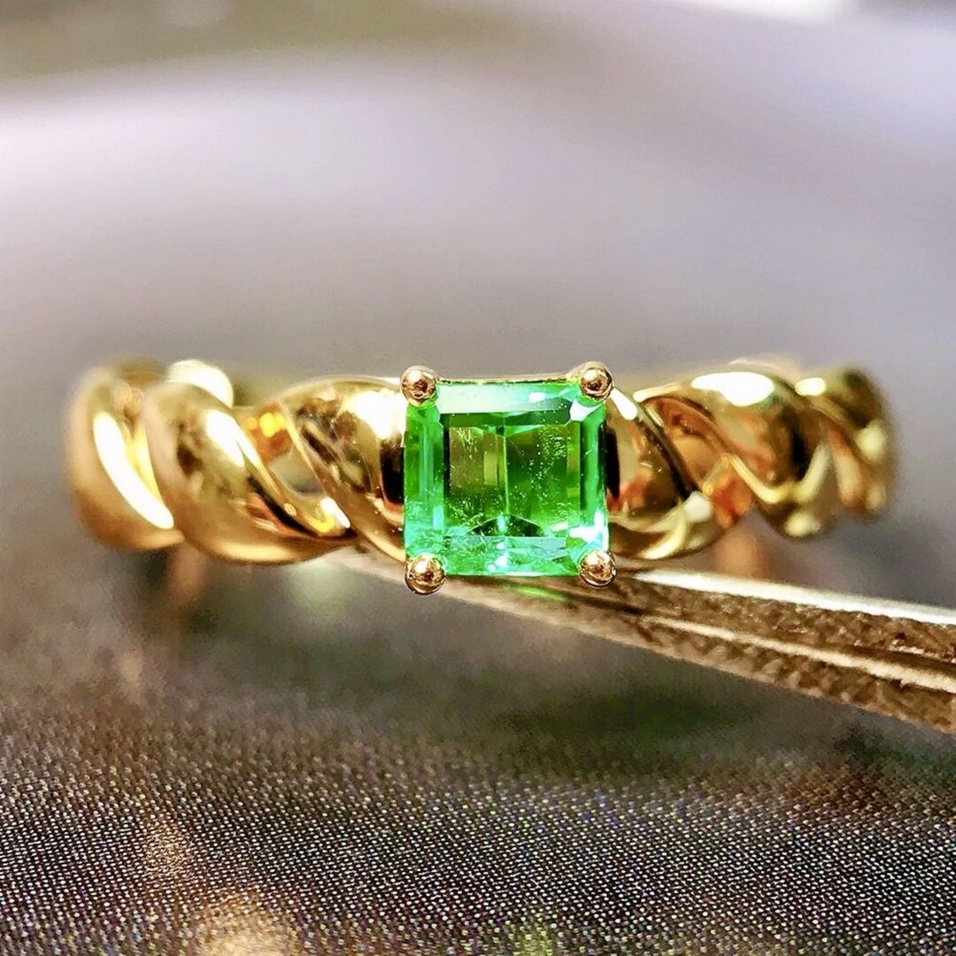 Genuine Emerald Ring/18k Solid Yellow Gold Raw Emerald Ring/art Deco ...