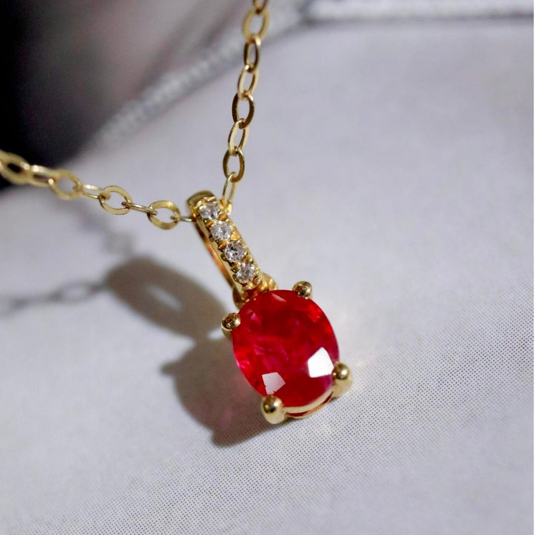 Unique Natural Ruby Pendant/18k Solid Gold Pigeon Blood Red Oval Ruby ...