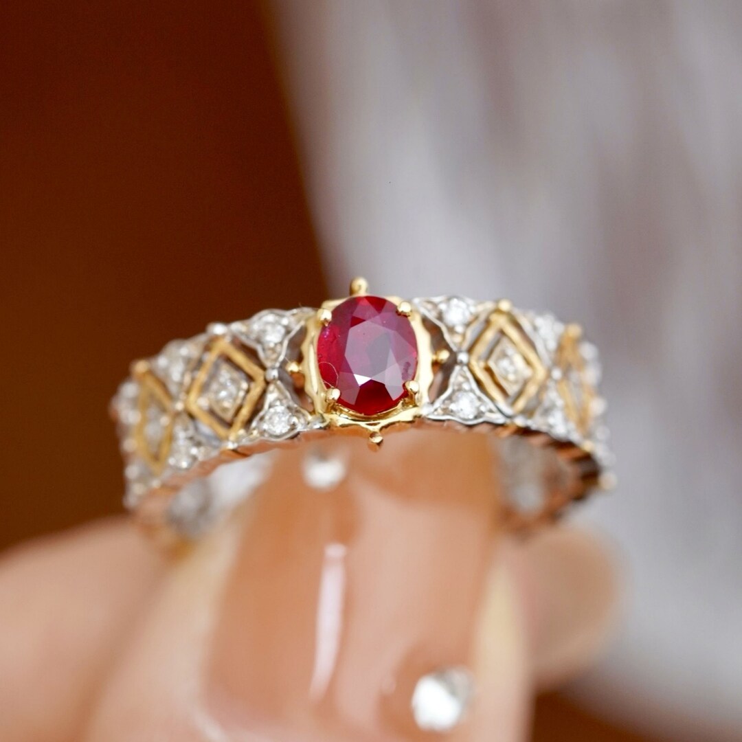Genuine Pigeon Blood Red Ruby Ring/18k Solid Gold Oval Cut Ruby Ring ...