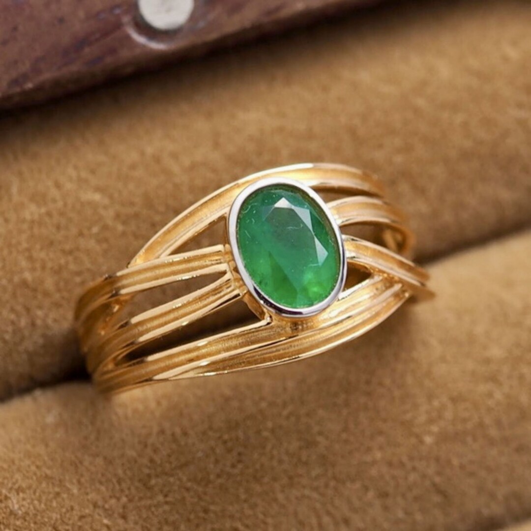 Unique Genuine Emerald Ring/18k Yellow Gold Oval Cut Emerald Ring/real ...