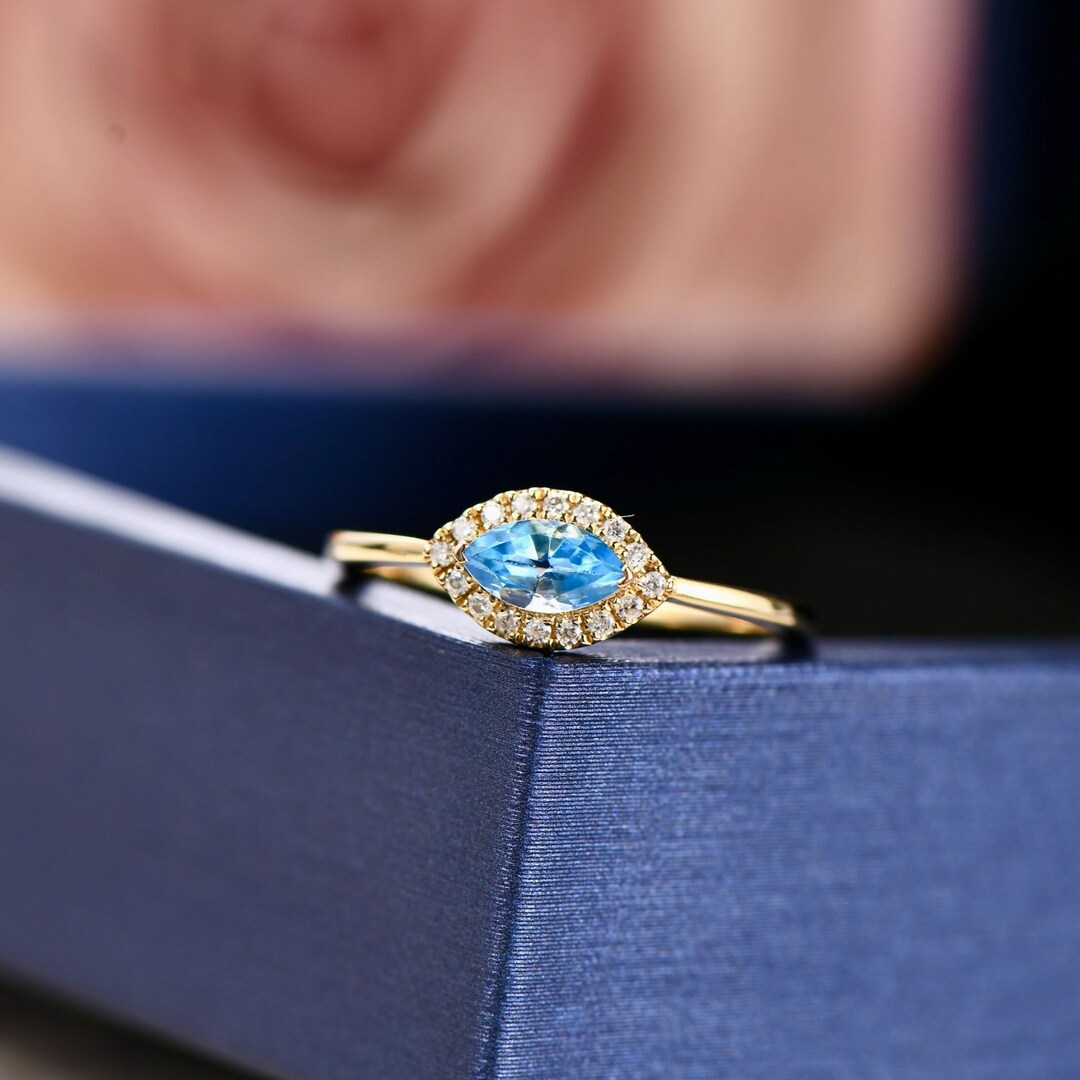 Unique Genuine Topaz Ring/18k Solid Yellow Gold Marquise Cut Topaz Ring ...