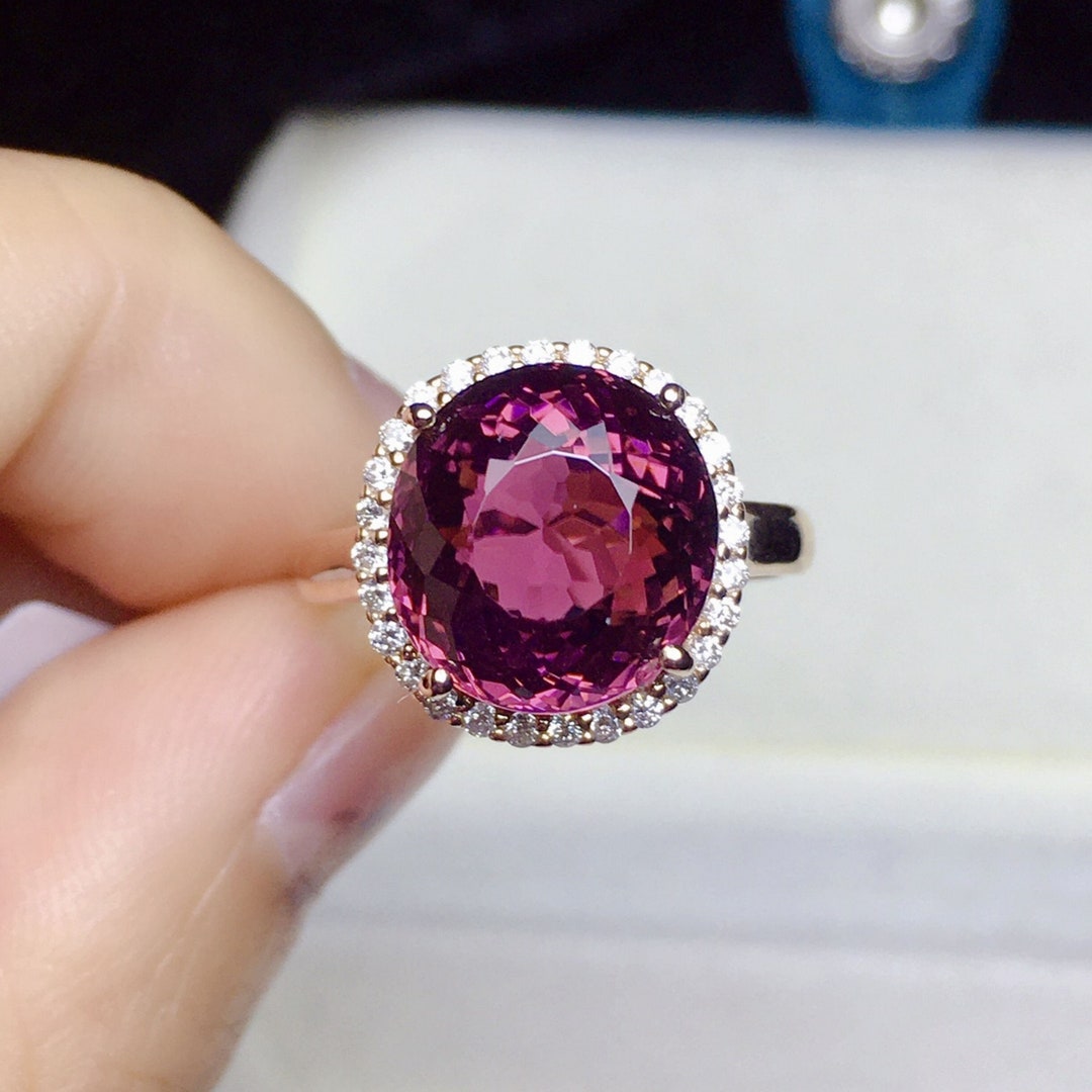 Natural Red Tourmaline Ring/18k Yellow Gold Round Cut Tourmaline Ring ...