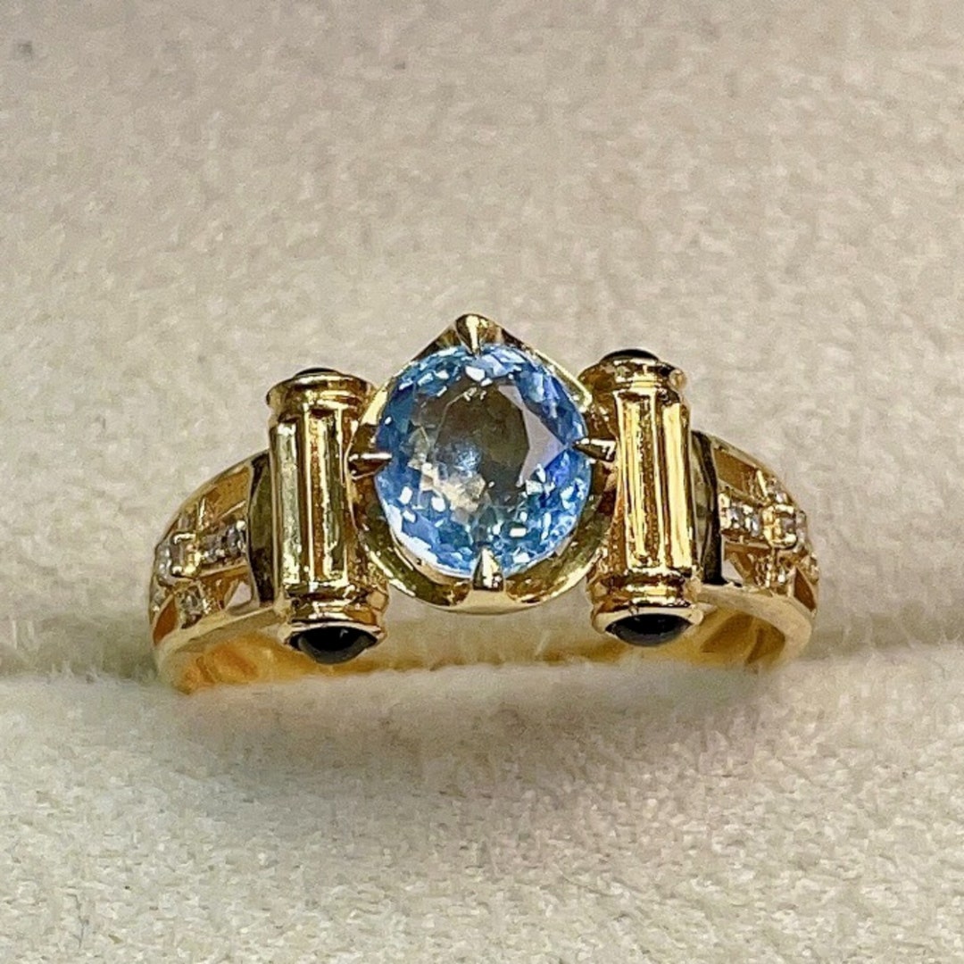 Oval Aquamarine Ring: 18k Gold, Diamond & Sapphire Accent - Etsy