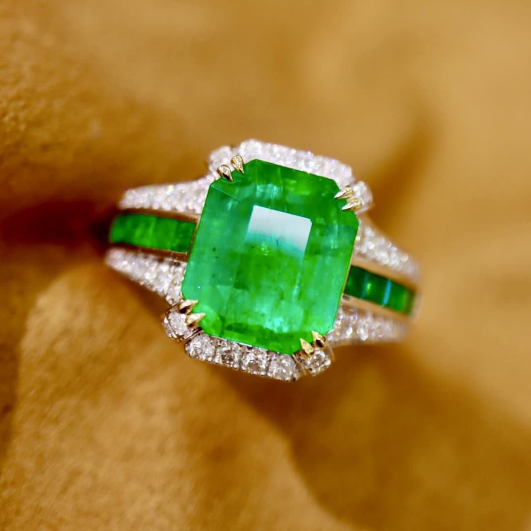 Vintage Genuine Emerald Ring/18k Solid Gold Natural Emerald Ring/real ...