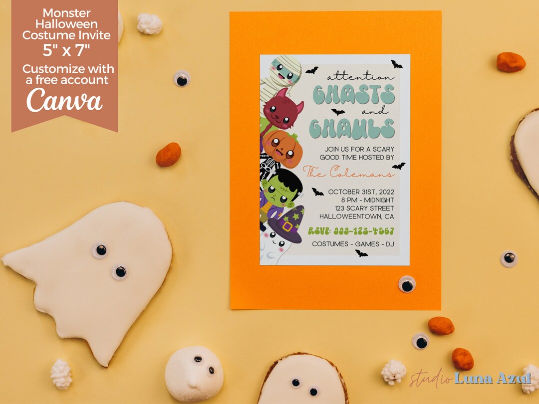 Monster Halloween Costume Birthday Party Colorful Printable Editable ...
