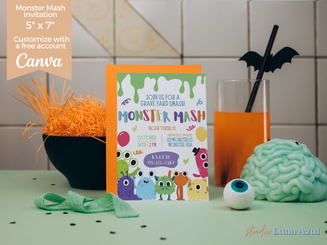 Monster Mash Birthday Halloween Party Colorful Printable Editable Canva ...
