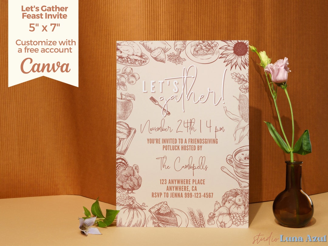 Let's Gather Feast Thanksgiving Invitation Fall Autumn Party ...