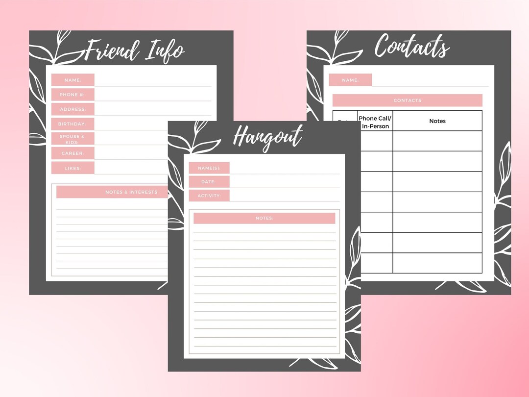 Friendship Tracker for Big Classic and Mini Happy Planner and Full Page ...