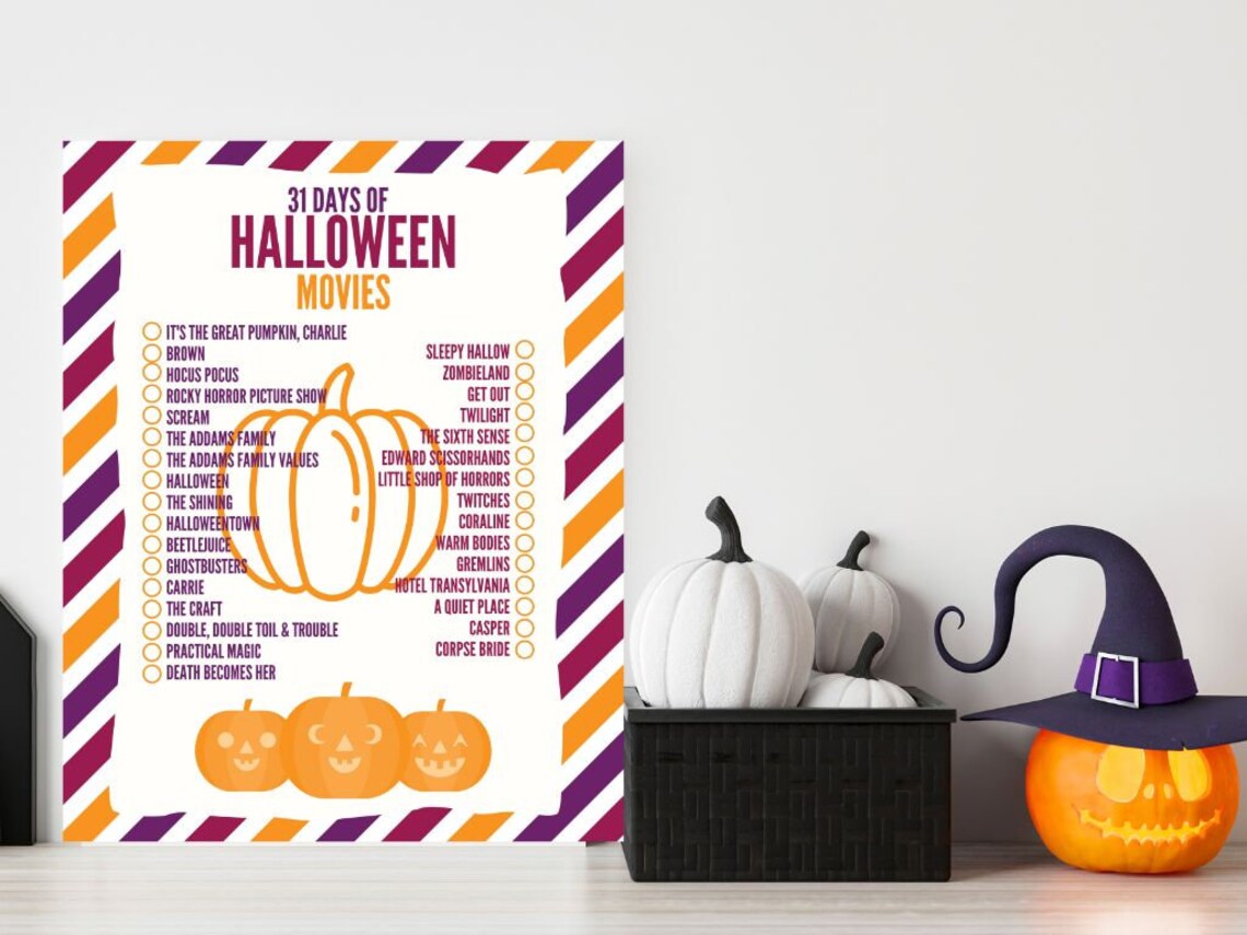 31 Days of Halloween Movies Checklist Scary Family Printable Digital ...