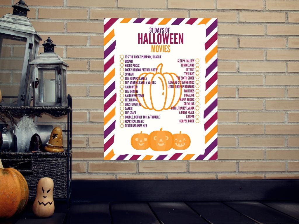 31 Days of Halloween Movies Checklist Scary Family Printable Digital ...
