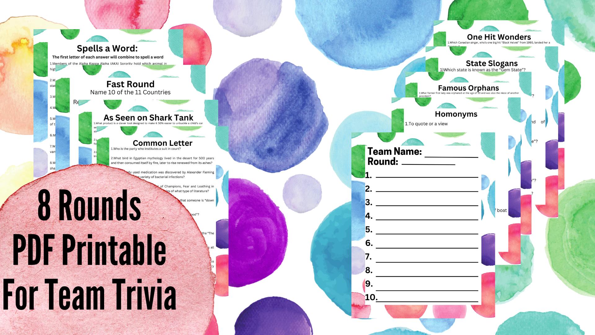 Pub Trivia Printable Game for Game Night Teambuilding II Pop Culture ...