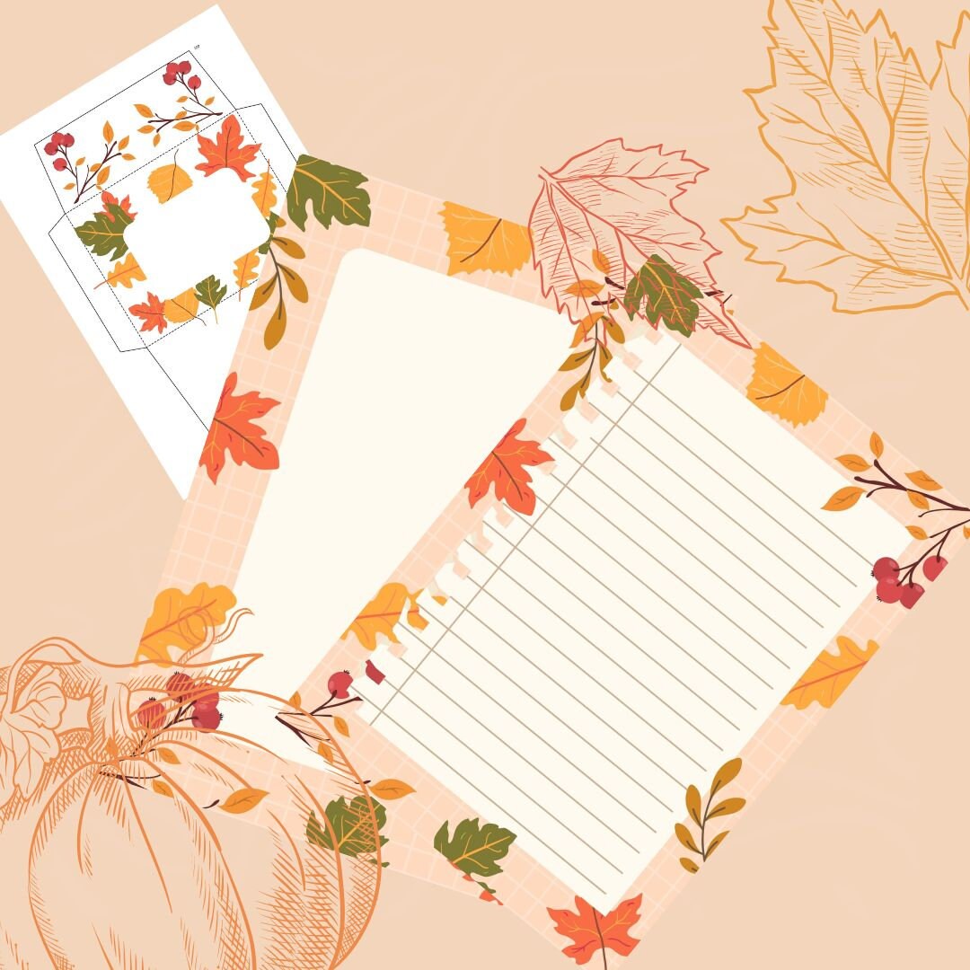 Autumn Aesthetic Falling Leaves Stationery Set for Letter Writing Snail ...