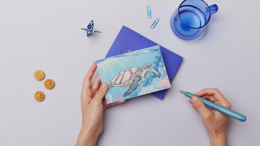 Sea Turtle Printable Postcard or Card PNG Save the Sea Turtles Snail ...