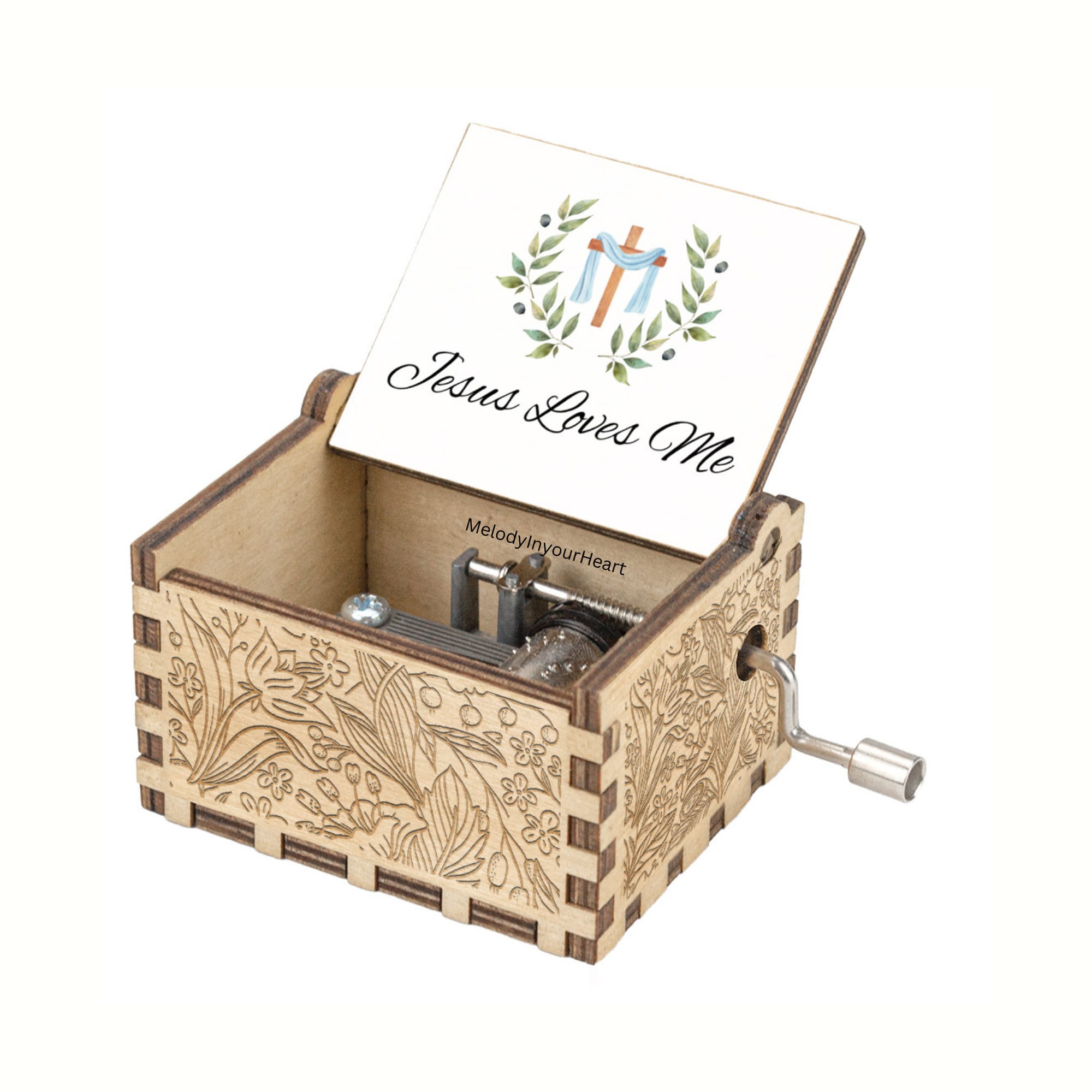 Personalized Hand-cranked Wooden Music Box "jesus Loves Me" Christian ...