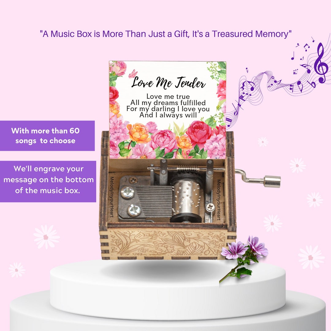Personalized Hand-cranked Wooden Music Box love Me Tender by Elvis Presley Engraved With Loving ...