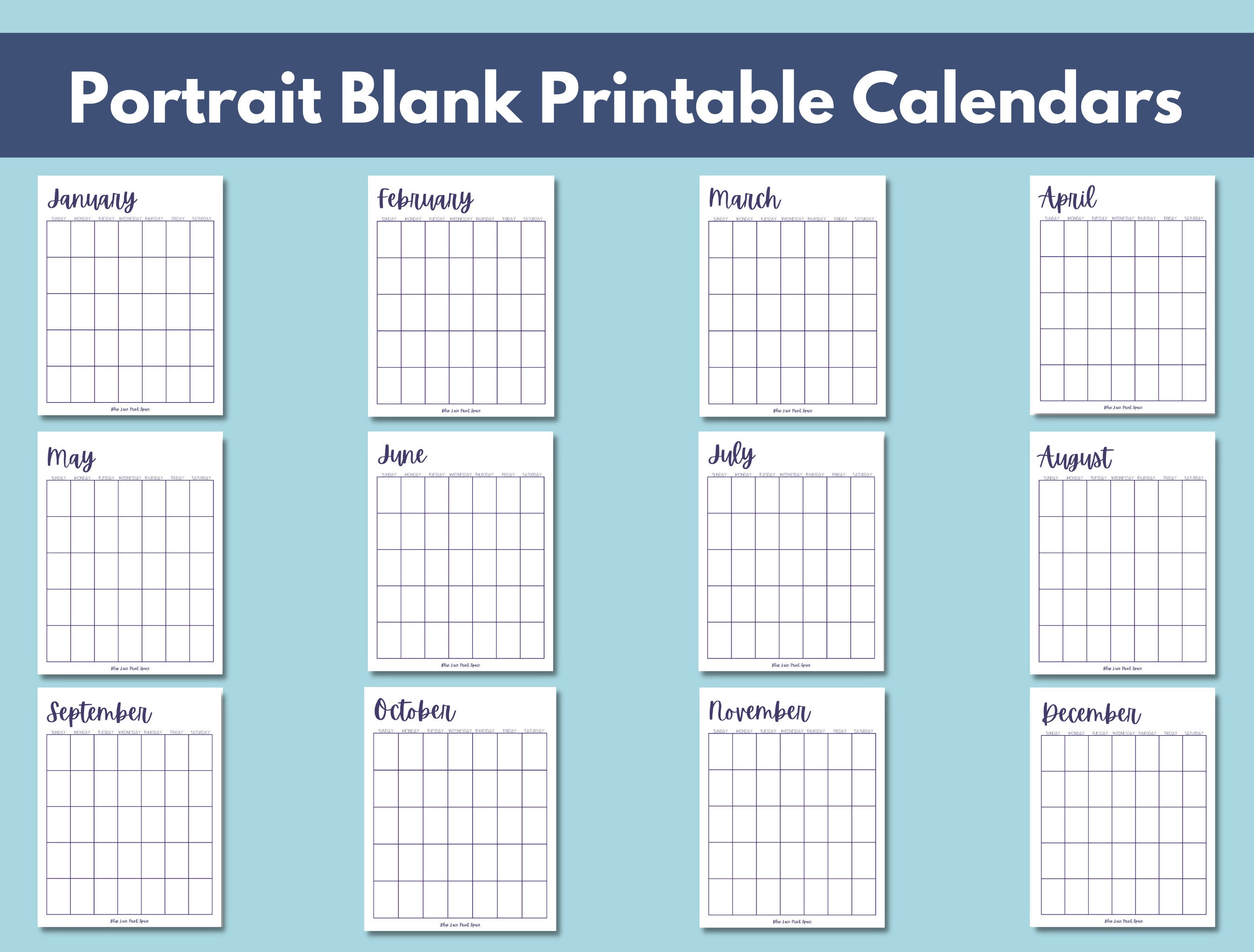 Blank Printable Calendar Set - Etsy