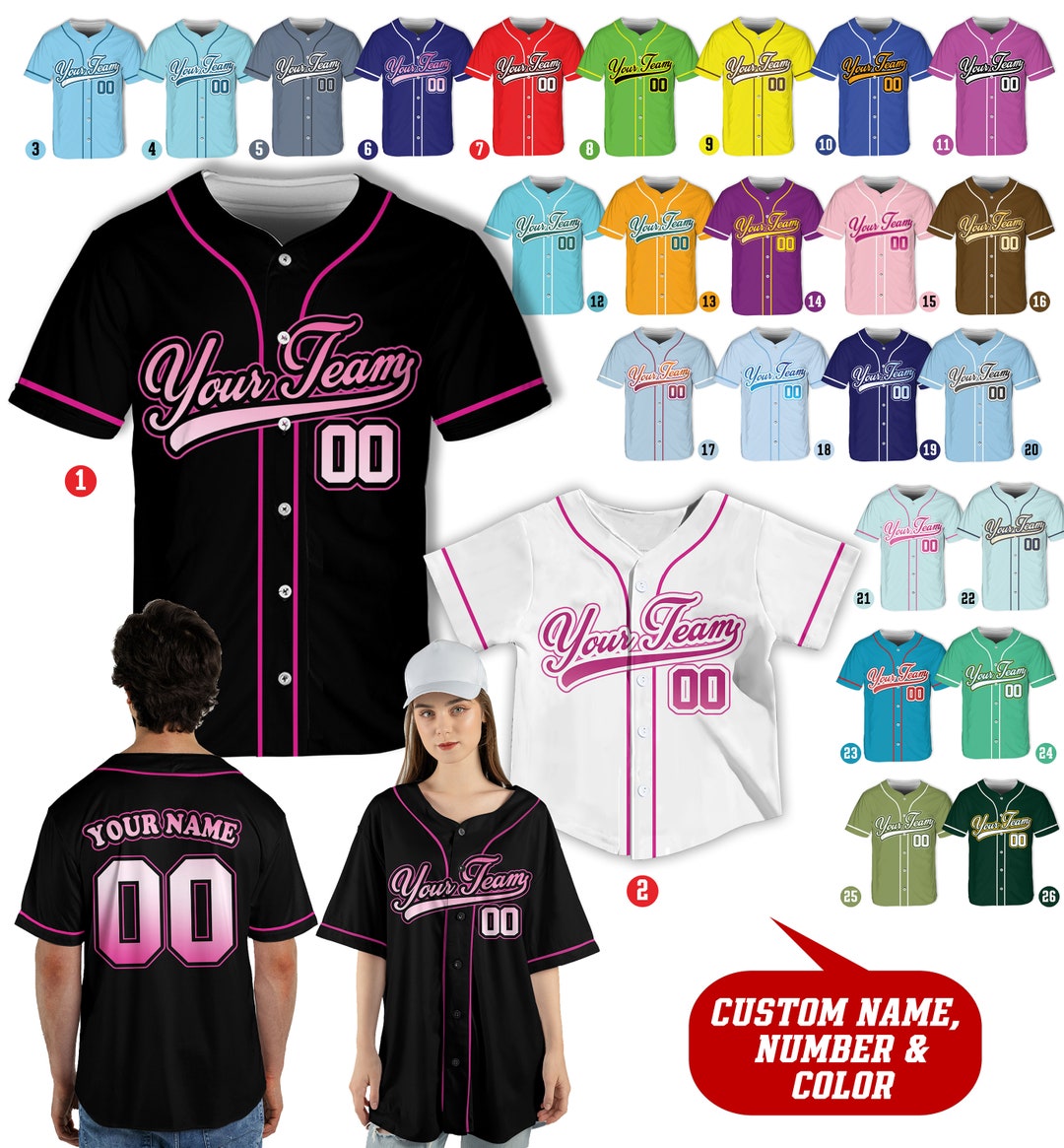 Personalized Team Name and Number Baseball Jersey, Custom Baseball ...