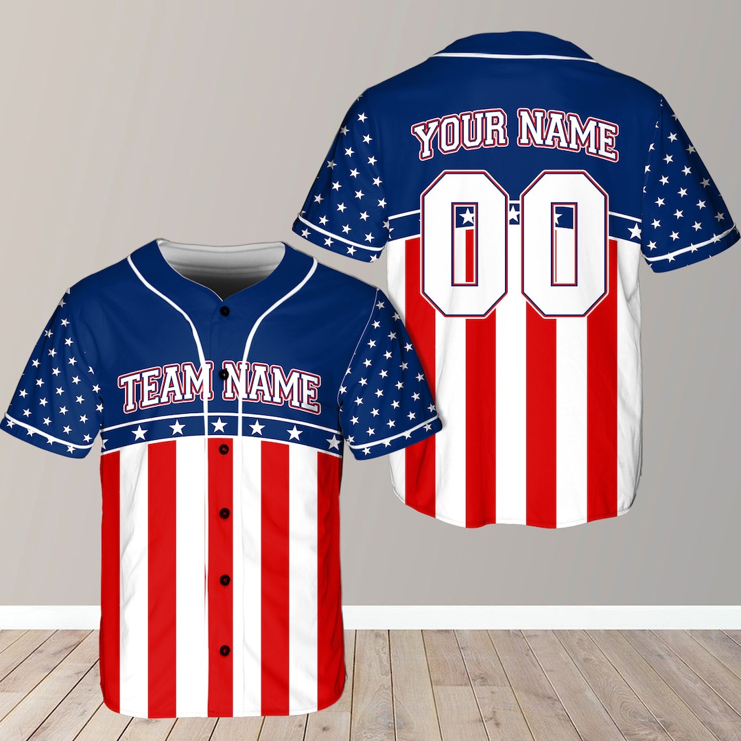 Personalized USA Baseball Jersey, Custom Team Name Shirt, American Flag ...