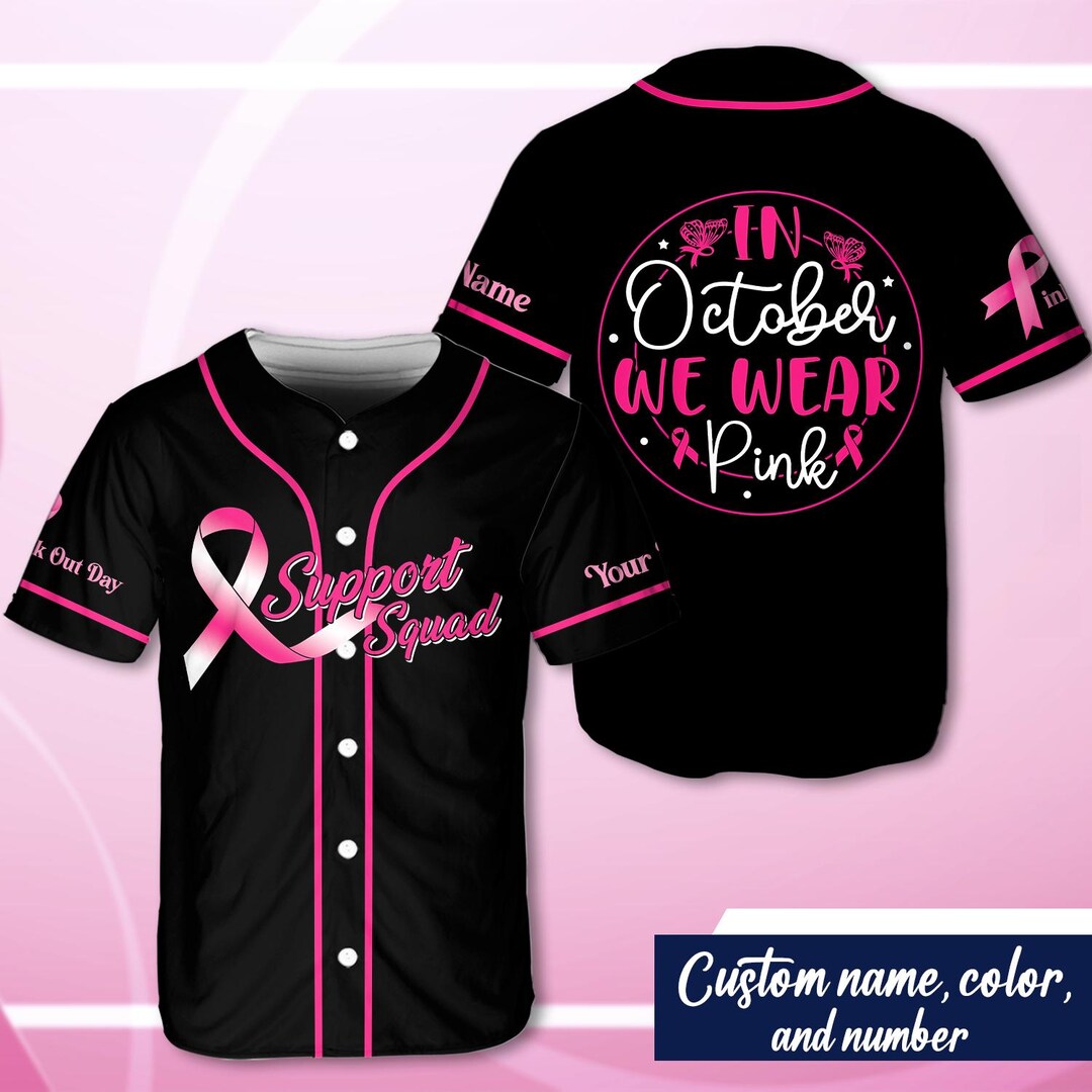 Personalized Breast Cancer Name and Number Baseball Jersey, Custom ...