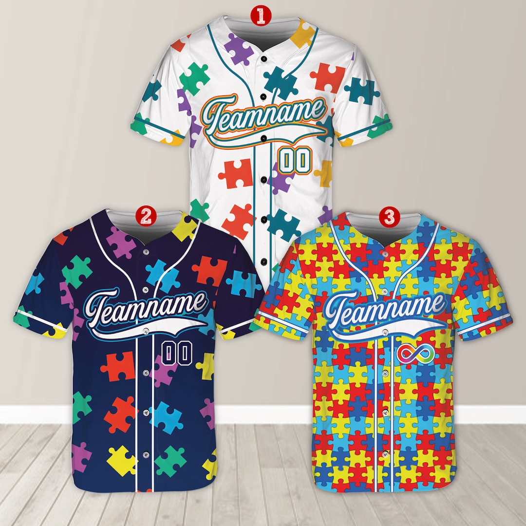Personalized Autism Awareness Baseball Jersey, Custom Name Puzzle ...