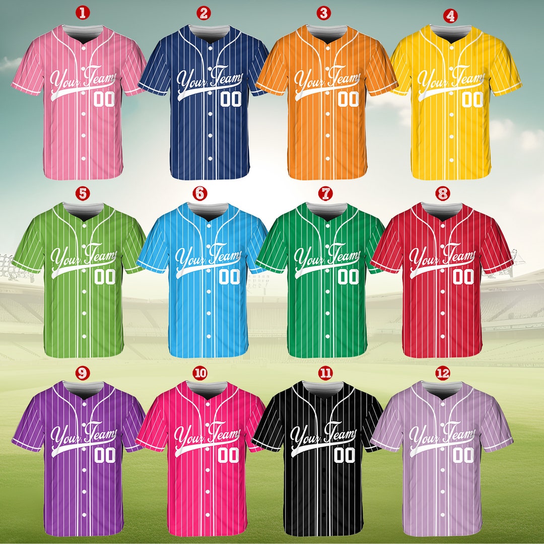 Personalized Team Name and Number Pinstripe Baseball Jersey, Custom ...