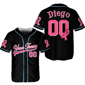 Personalized Breast Cancer Team Name and Number Baseball Jersey, Custom ...