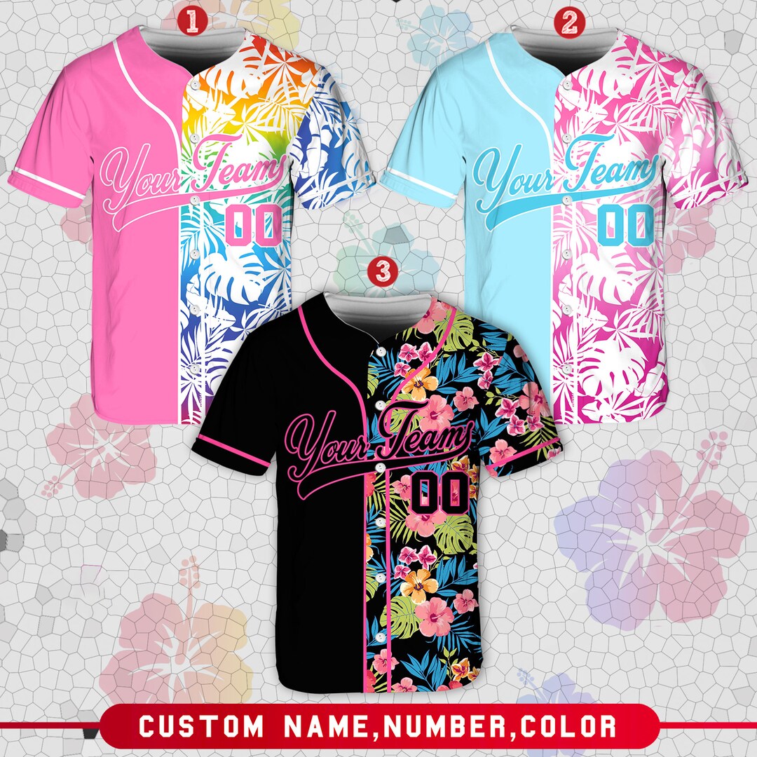 Personalized Team Name and Number Baseball Jersey, Custom Tropical ...