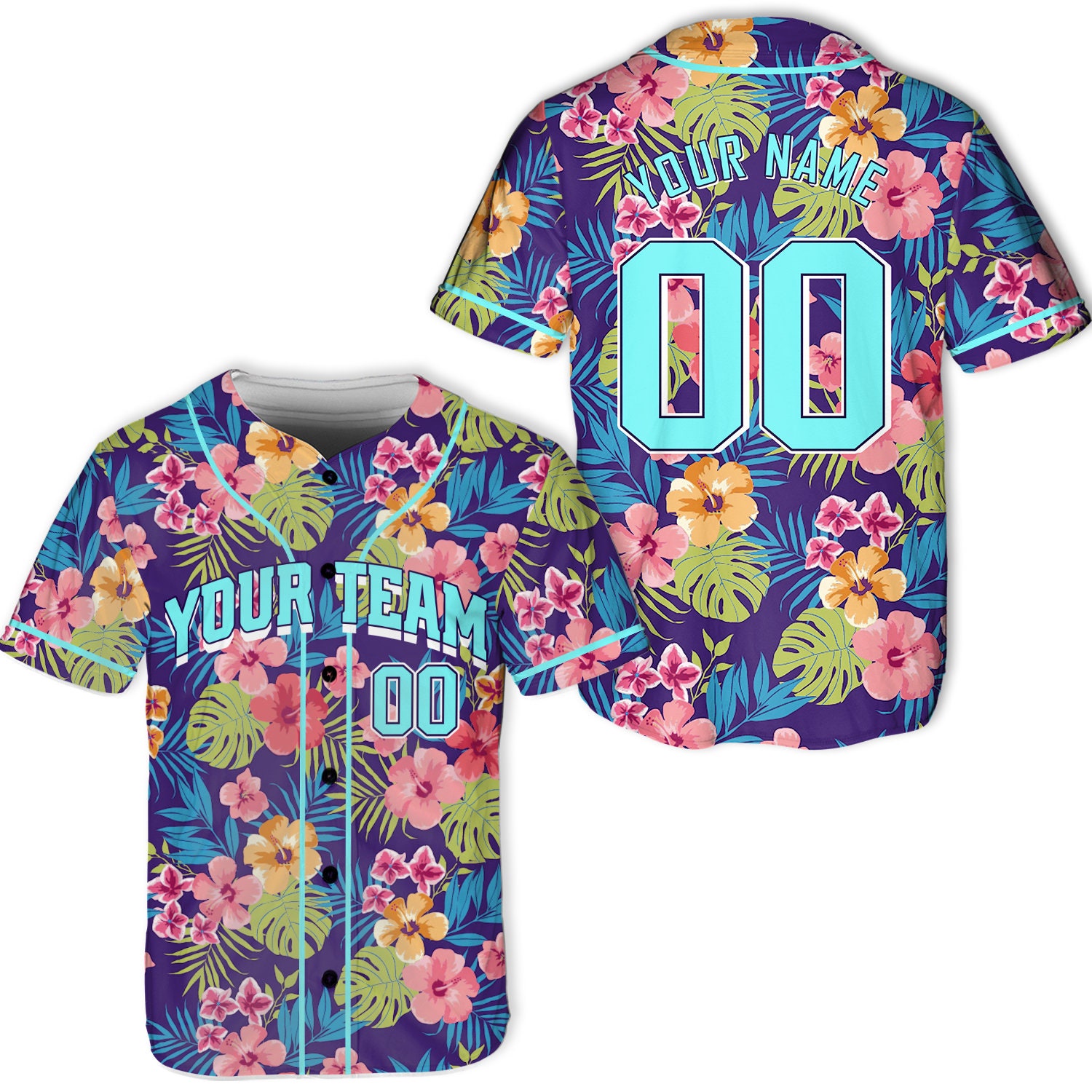 Personalized Team Name and Number Baseball Jersey, Custom Tropical ...