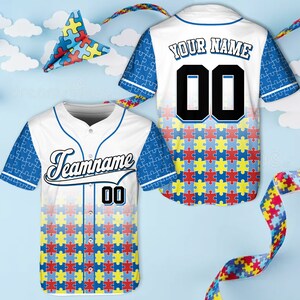 Personalized Autism Awareness Baseball Jersey, Custom Name Puzzle ...