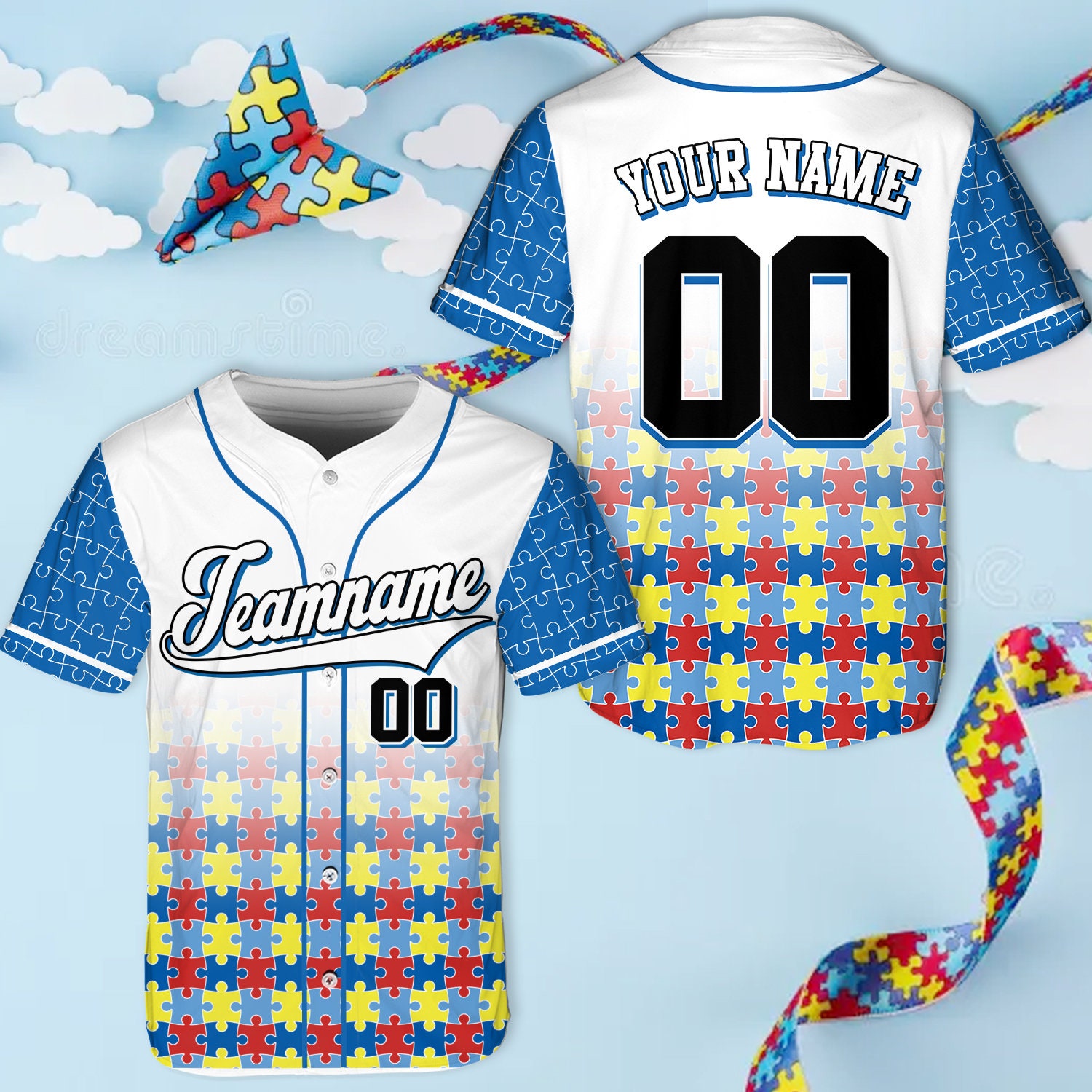 Personalized Autism Awareness Baseball Jersey, Custom Name Puzzle ...