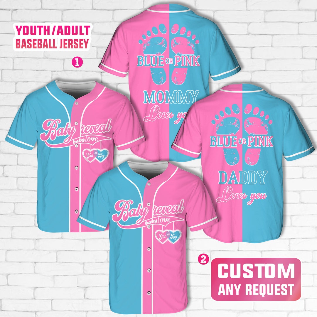 Personalized Baby Reveal Baseball Jersey, Blue or Pink Baseball Jersey ...
