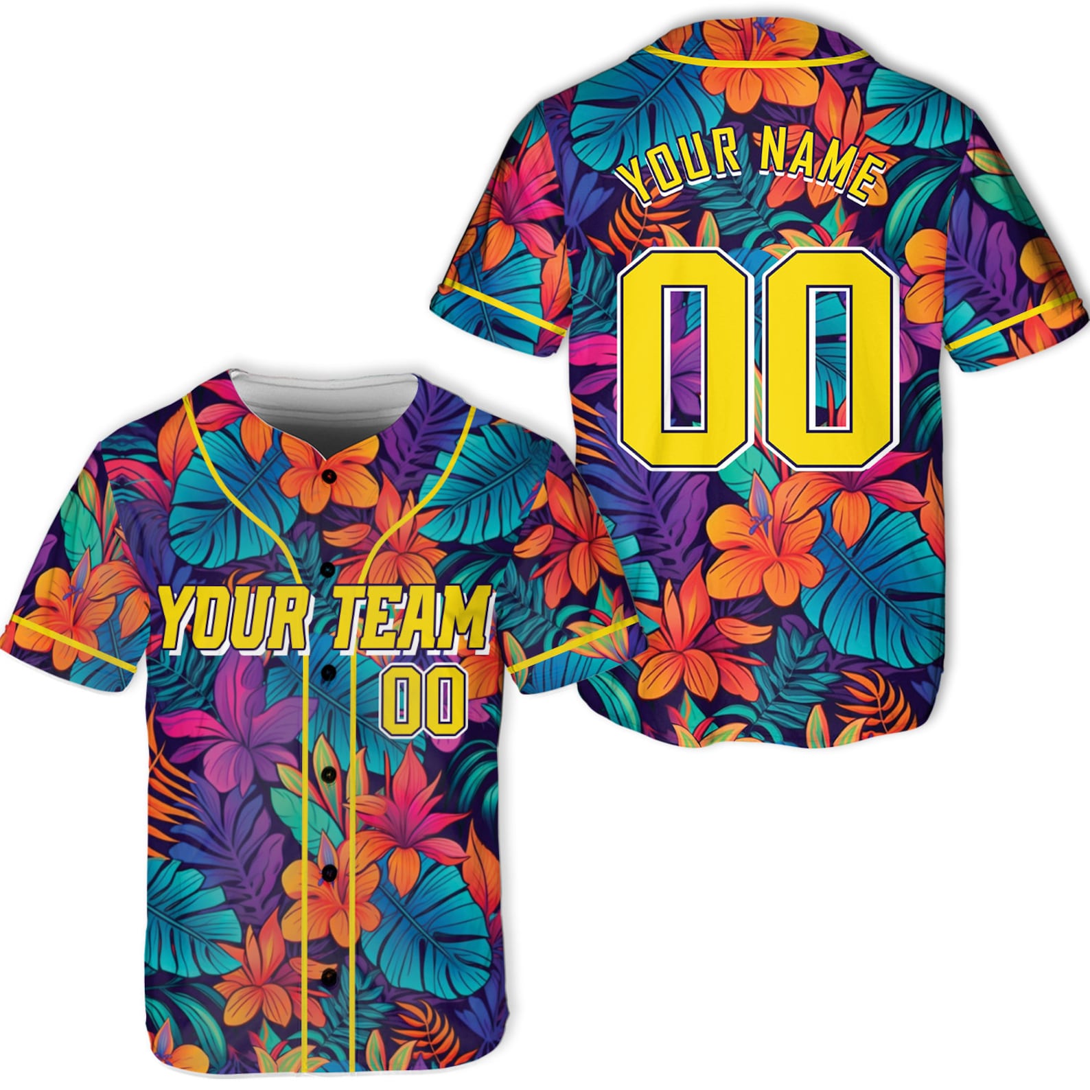 Personalized Team Name and Number Baseball Jersey, Custom Tropical ...