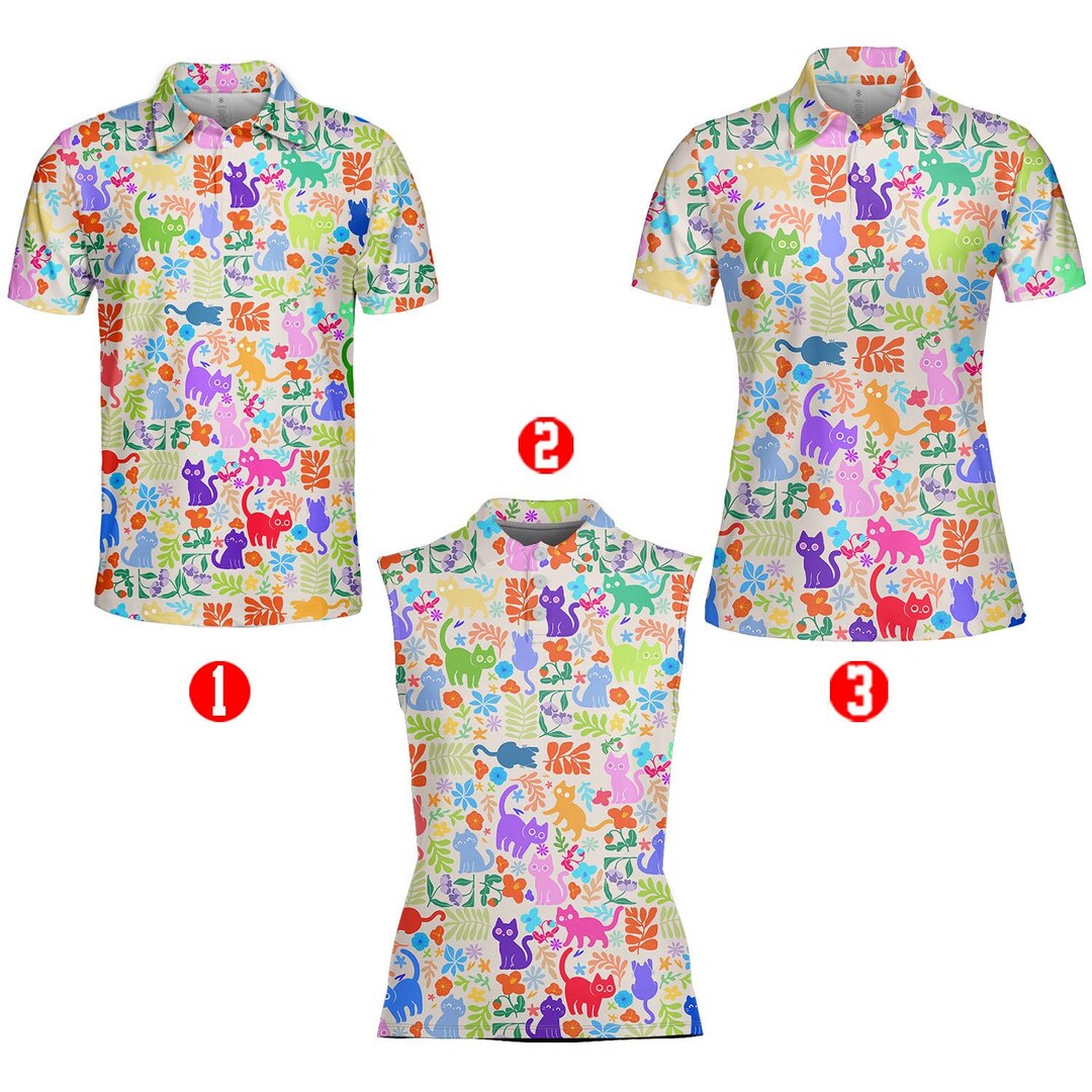 Colorful Cat Polo Shirt for Men Women, Sleeveless Golf Polo, Fun Kitty ...