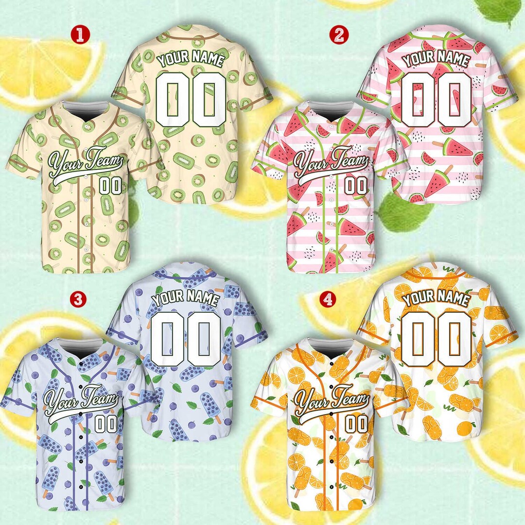 Personalized Team Name and Number Fruit Baseball Jersey, Custom ...