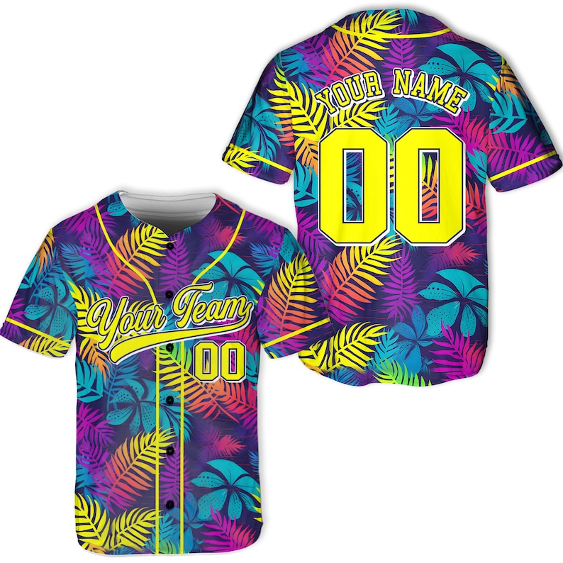 Personalized Team Name and Number Baseball Jersey, Custom Tropical ...