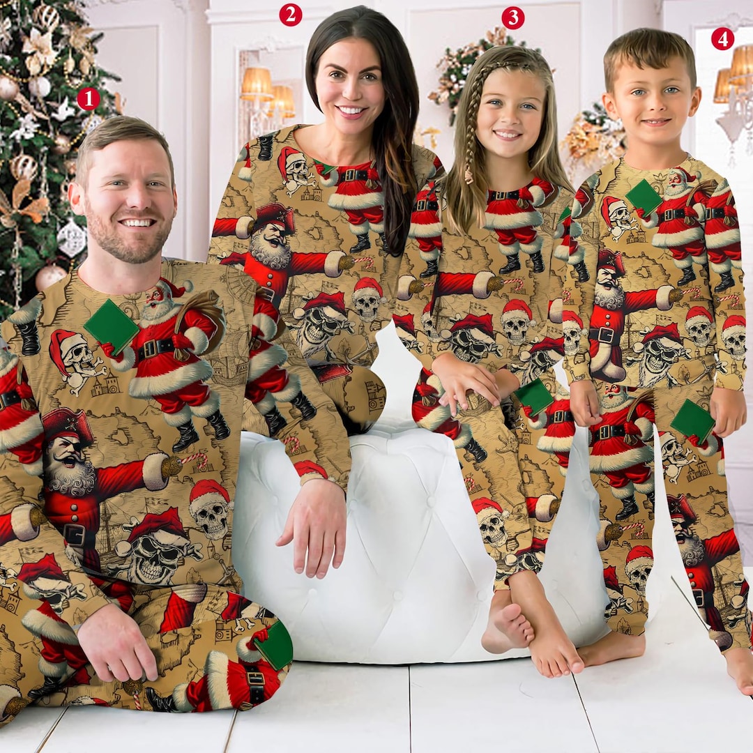 Christmas Pirate Santa & Skull Family Pajamas Set, Christmas Nautical ...