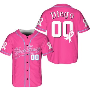 Personalized Breast Cancer Team Name and Number Baseball Jersey, Custom ...