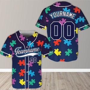 Personalized Autism Awareness Baseball Jersey, Custom Name Puzzle ...