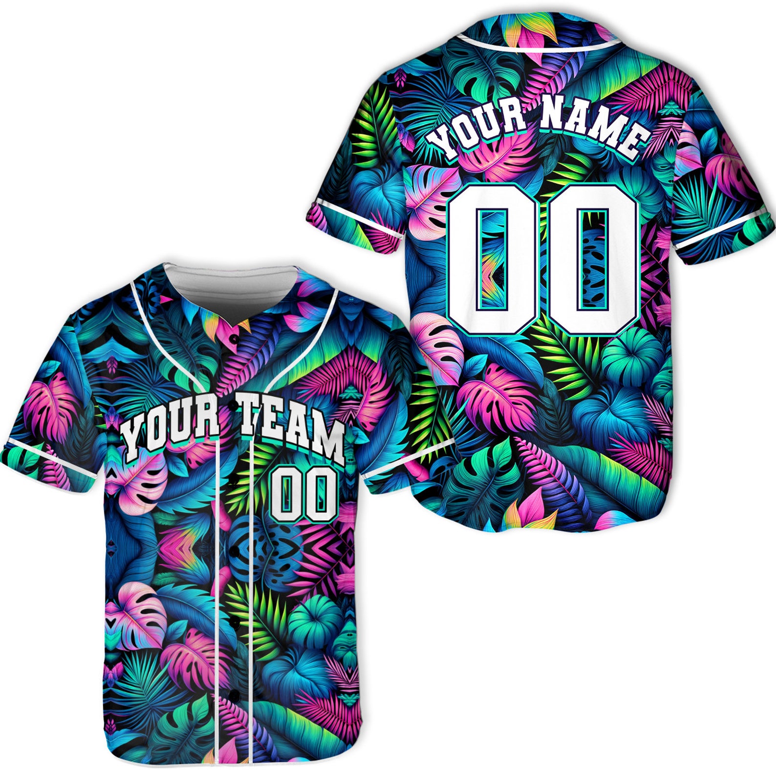 Personalized Team Name and Number Baseball Jersey, Custom Tropical ...