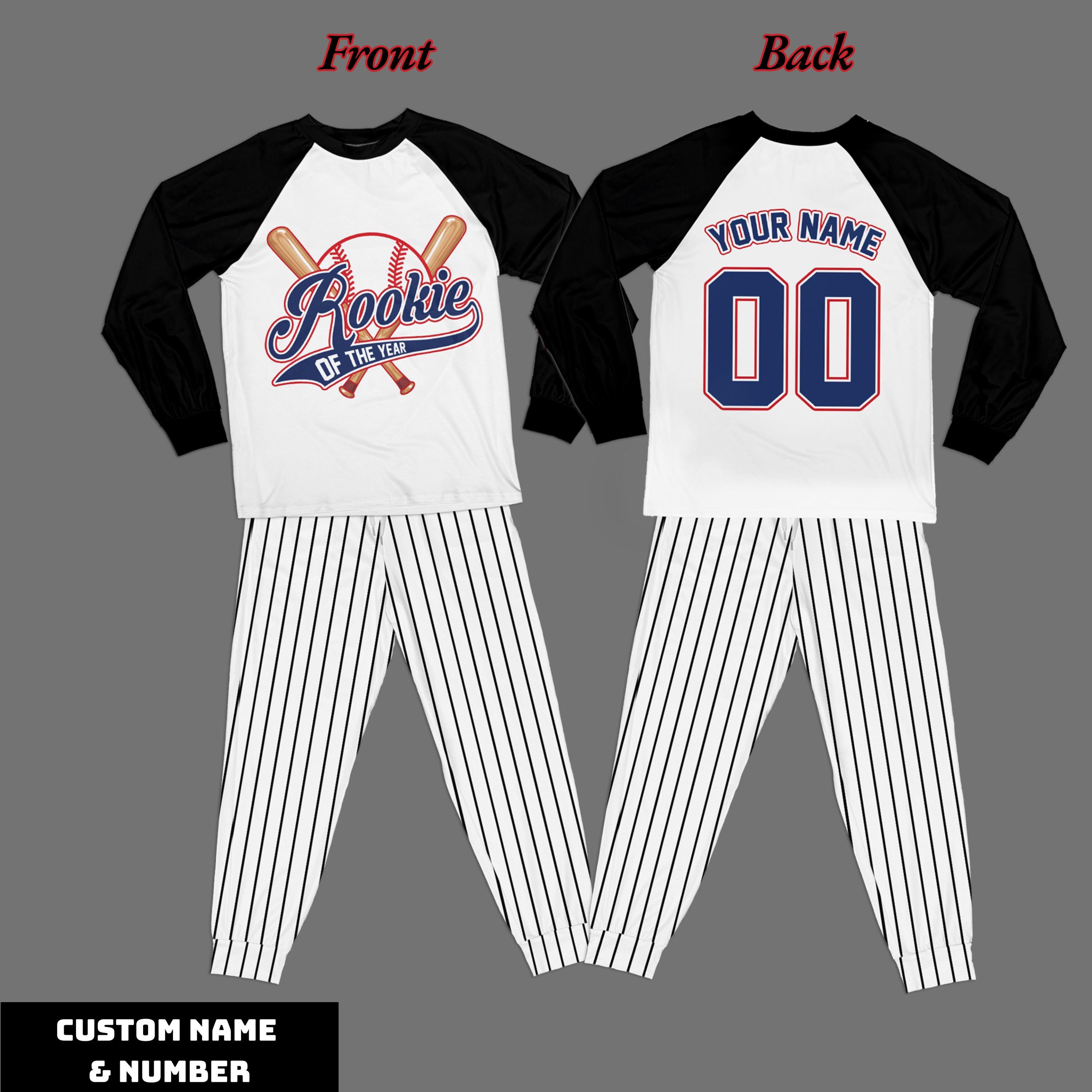 Kids Baseball Rookie Pajamas, Custom Name Number Boys Sports Pjs Set ...