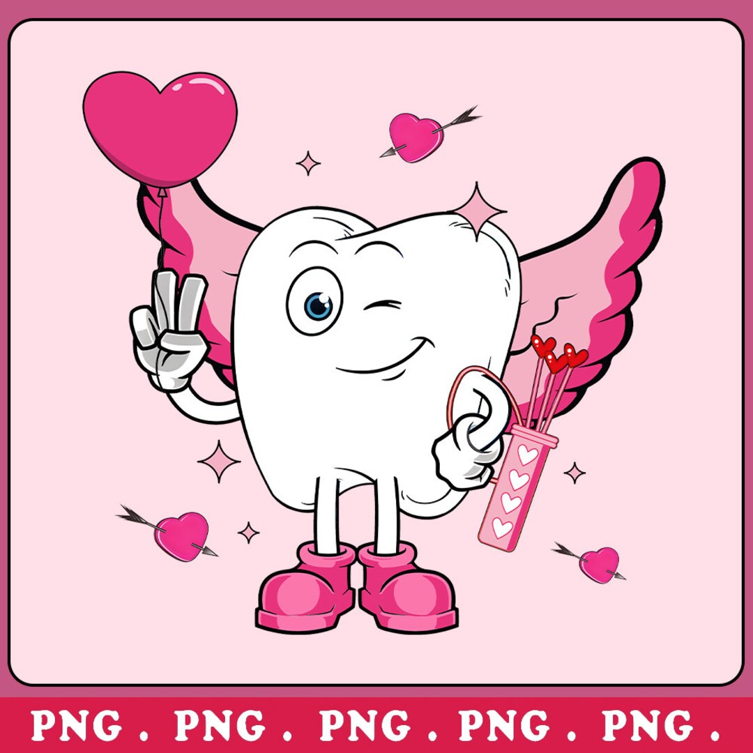 Dentist Valentine PNG, Cute Valentines Day Dental PNG, Tooth Pink Heart ...
