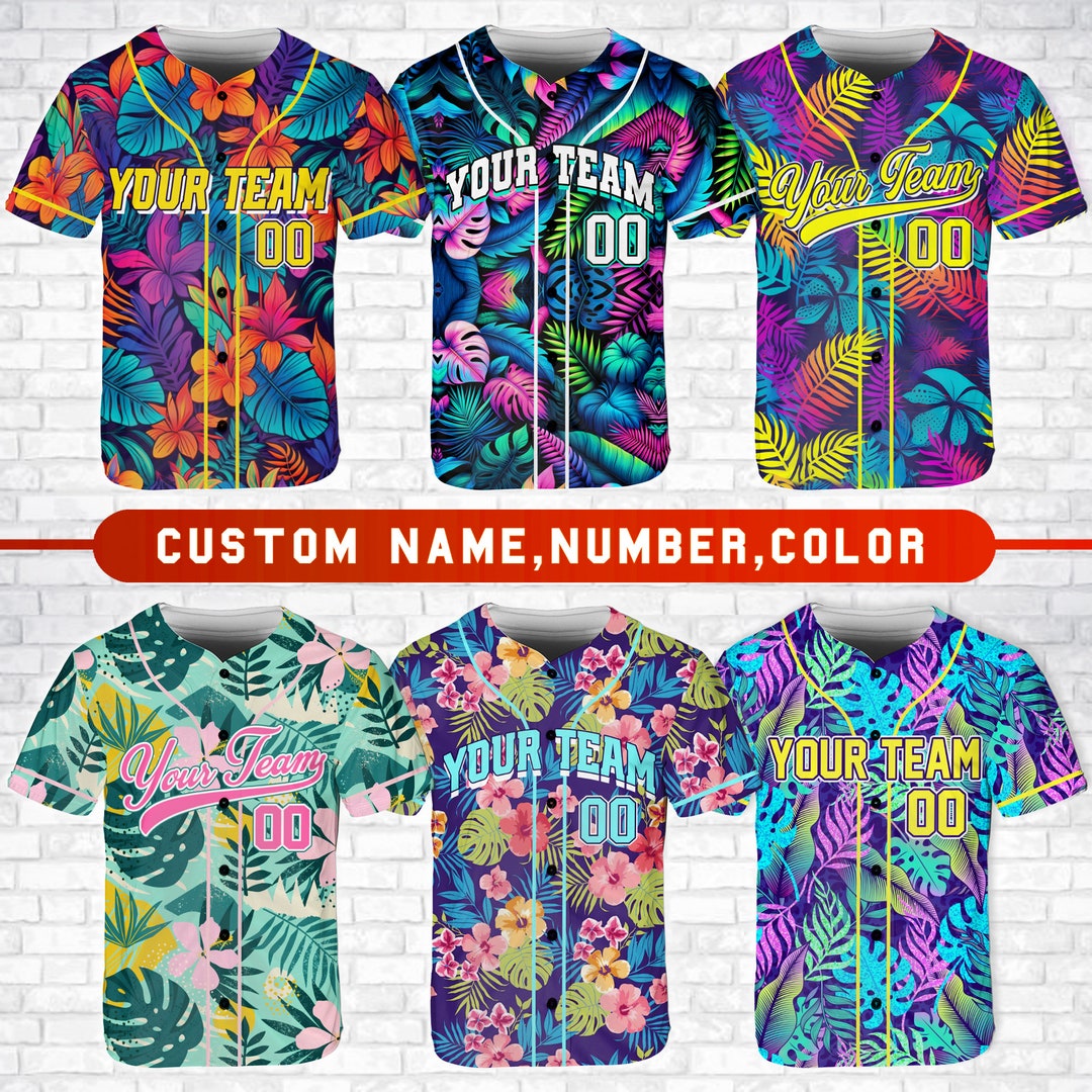 Personalized Team Name and Number Baseball Jersey, Custom Tropical ...