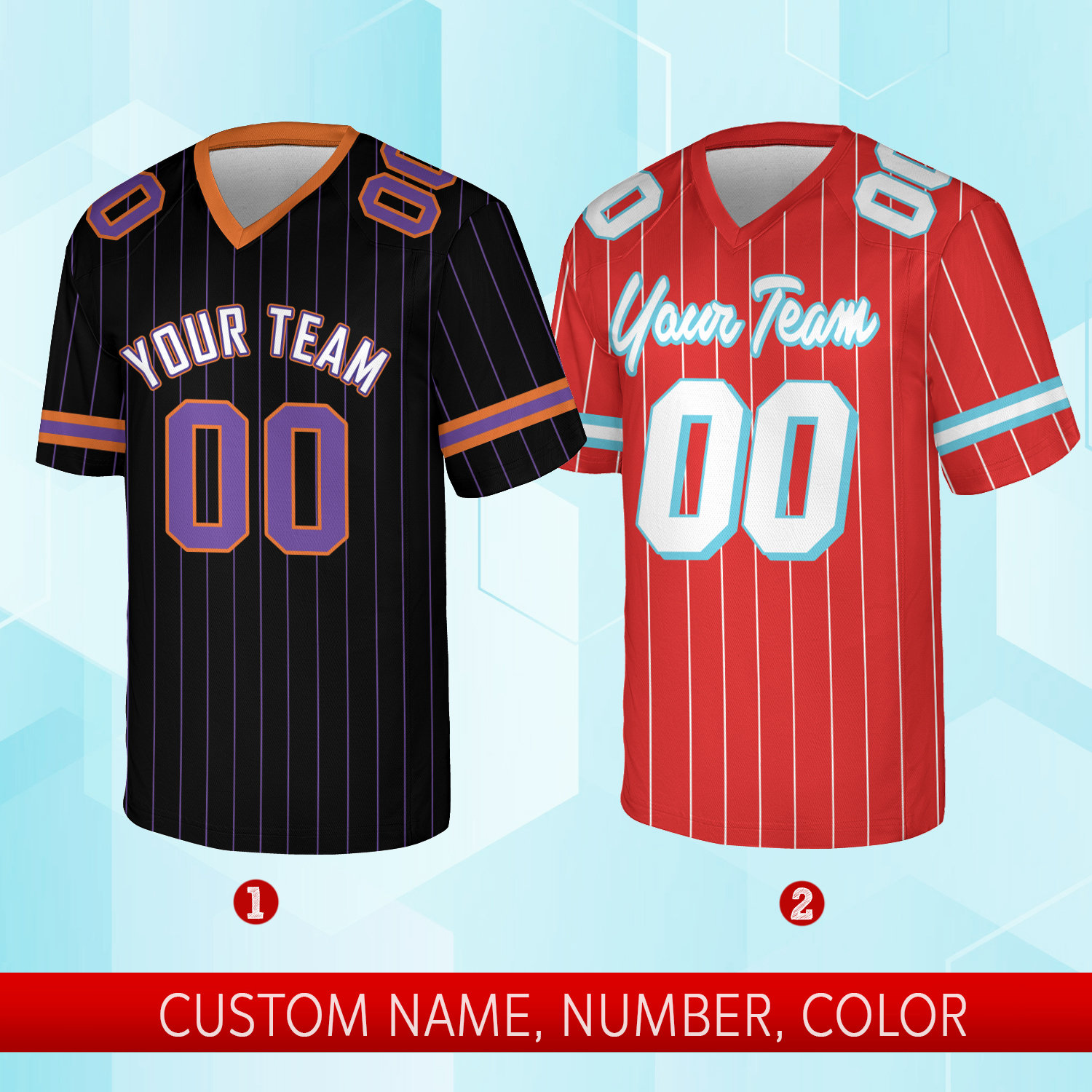 Personalized Team Name and Number Any Football Jersey, Custom V-neck ...